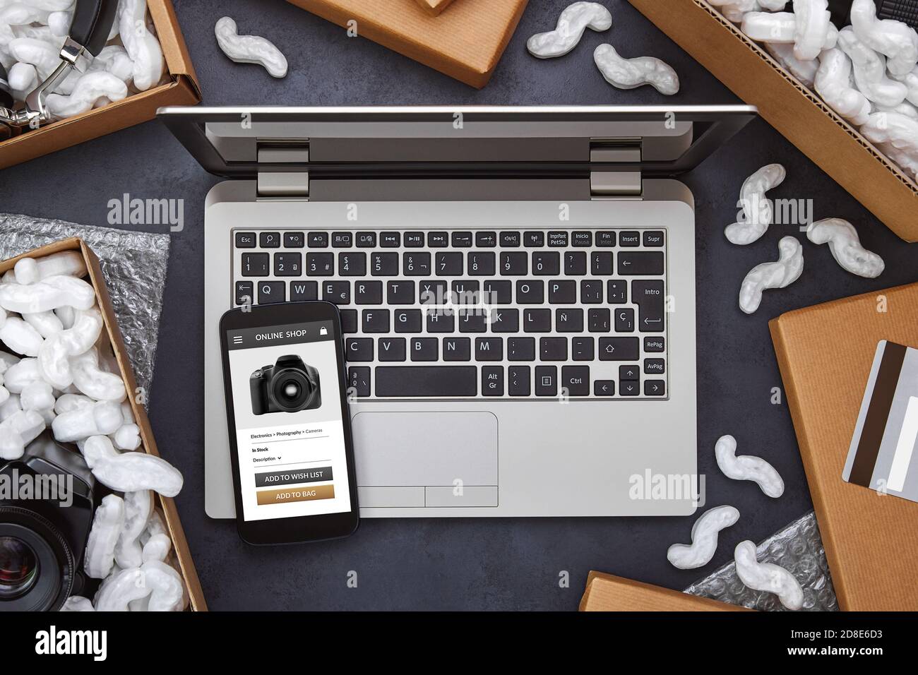 Online shopping of electronic products concept. Laptop computer and ...