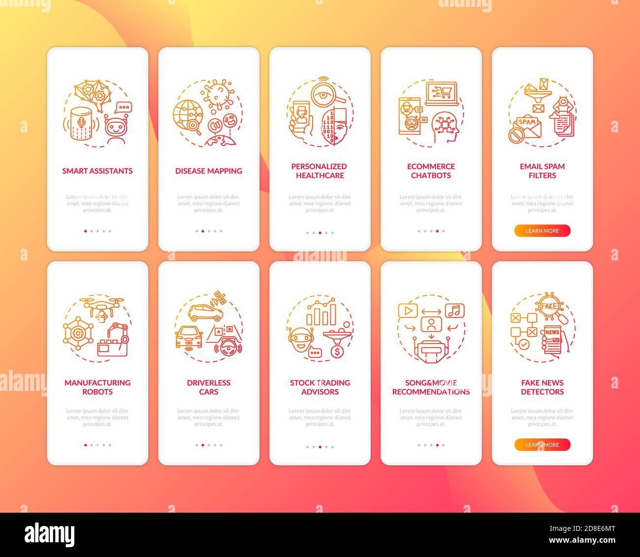Artificial Intelligence Onboarding Mobile App Page Screen With Concepts Set Stock Vector Image