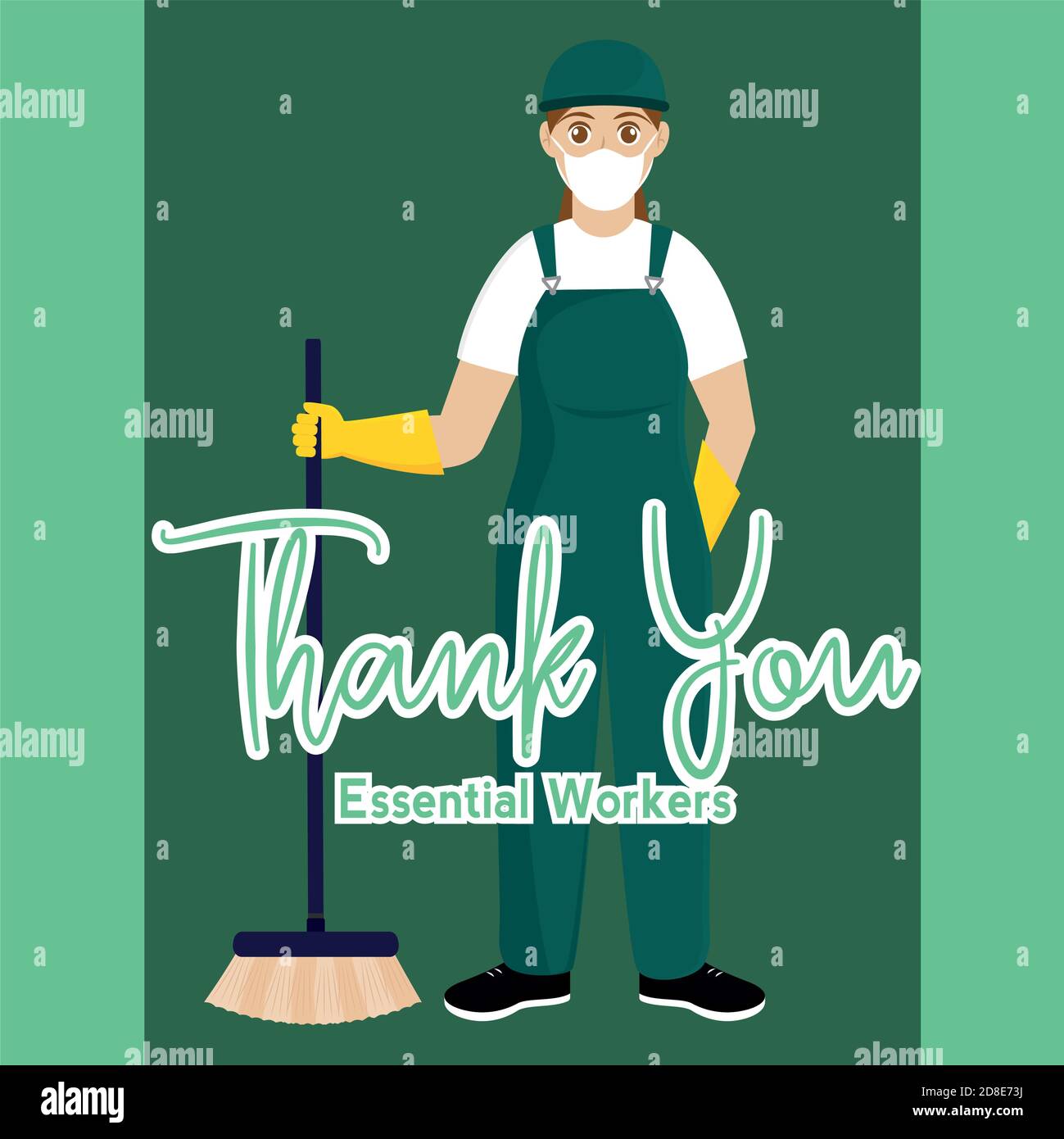 Cleaning person picture green thank you essentials workers- Vector ...