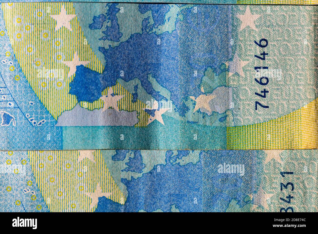 Selective focus on detail of euro banknotes. Close up macro detail of ...