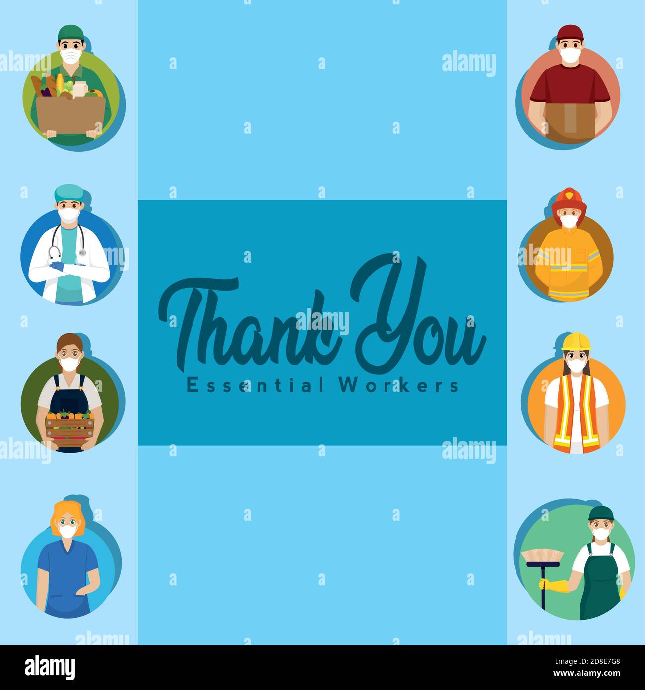 Team essential workers thank you banner blue- Vector Stock Vector Image ...