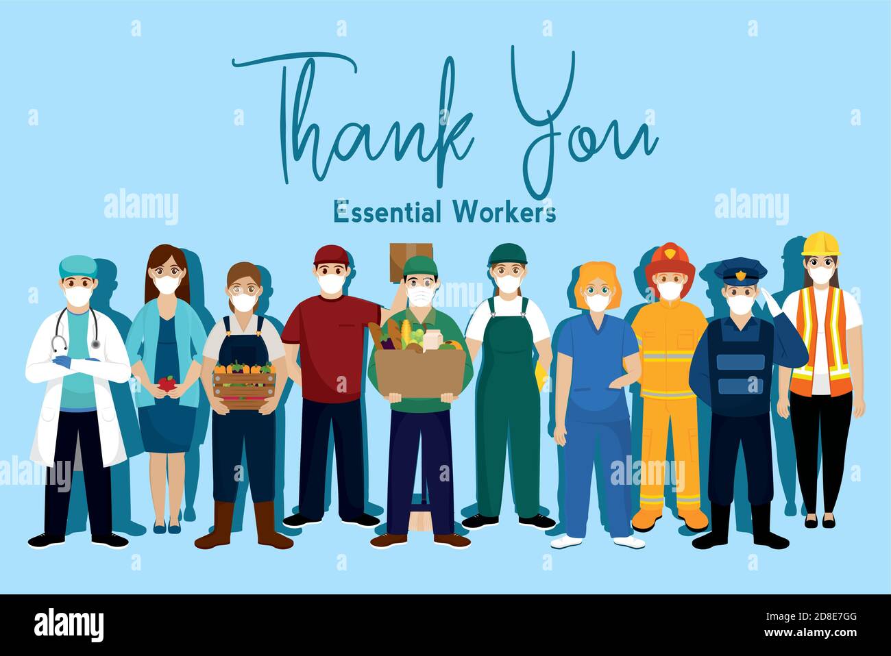 Team essential workers thank you banner blue- Vector Stock Vector Image ...