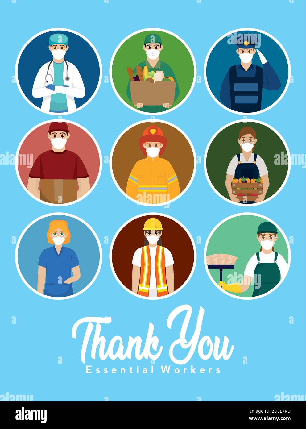 Isolated Team essential workers thank you banner blue- Vector Stock ...