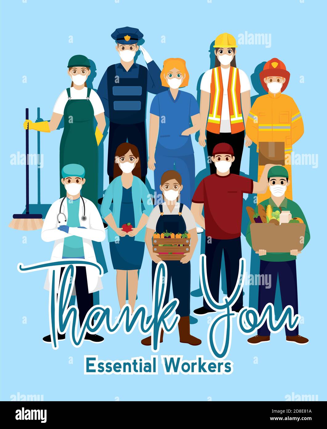 Team essential workers thank you banner blue- Vector Stock Vector Image ...