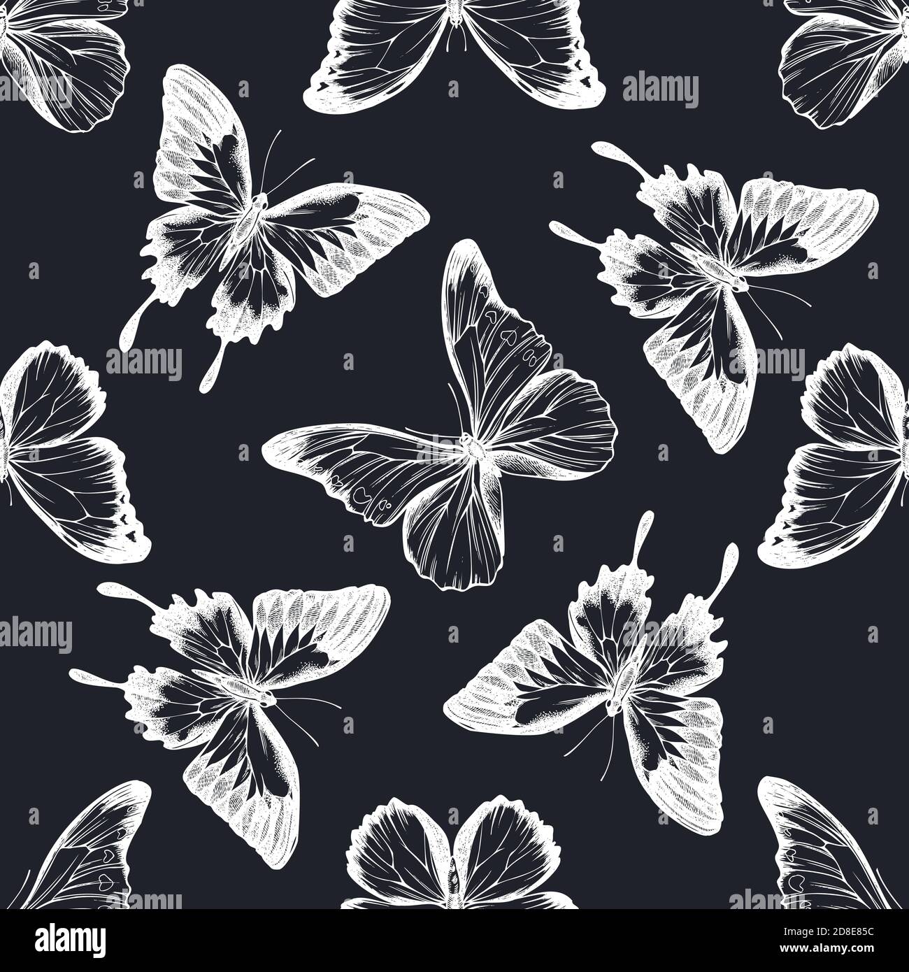 Seamless pattern with hand drawn chalk blue emperor, menelaus blue ...