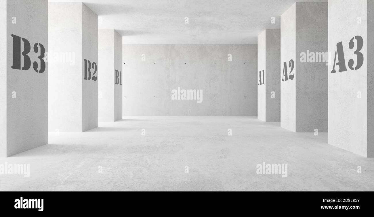 Abstract empty, modern concrete room with indirect lighting thru side ...