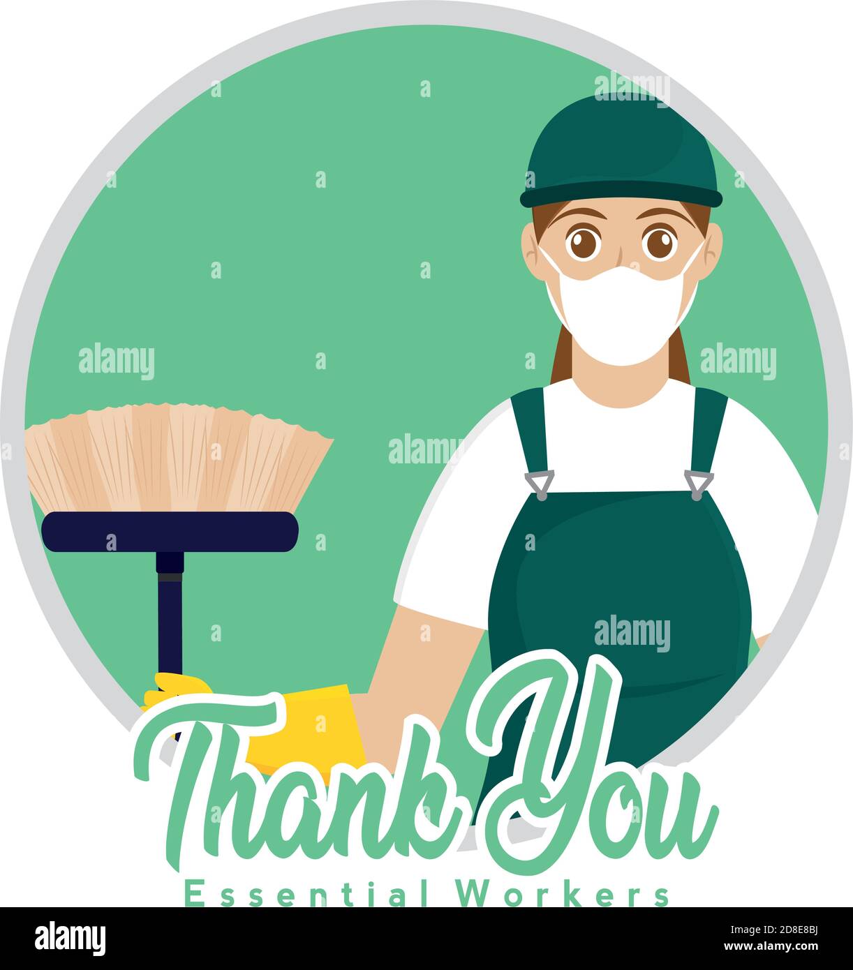 Isolated Cleaning person green thank you essentials workers- Vector ...