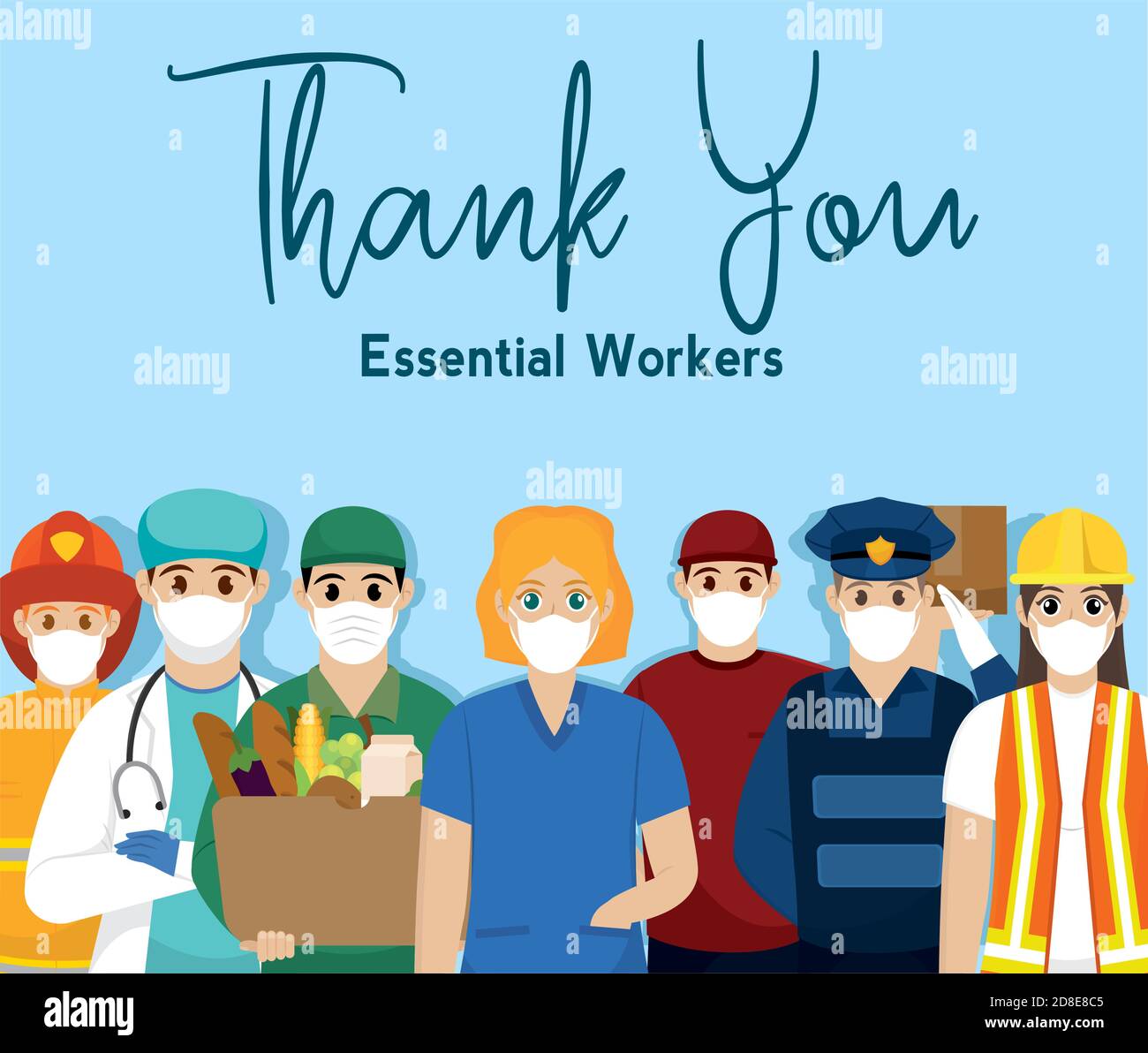 Team essential workers thank you banner blue- Vector Stock Vector Image ...