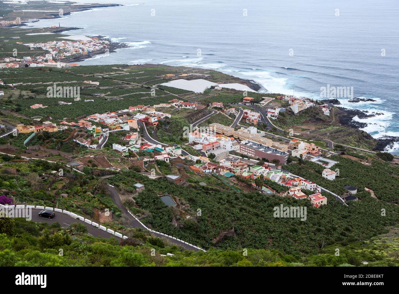 Aerial panorama of northern coast of Tenerife island with small ...
