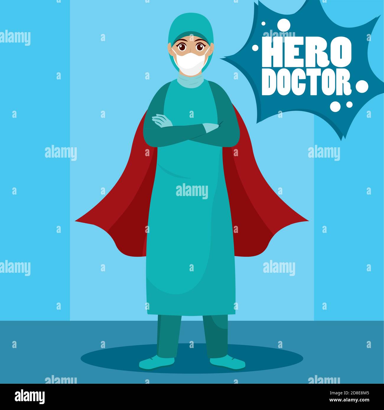 Medical icu hero doctor with cape blue - Vector Stock Vector Image ...