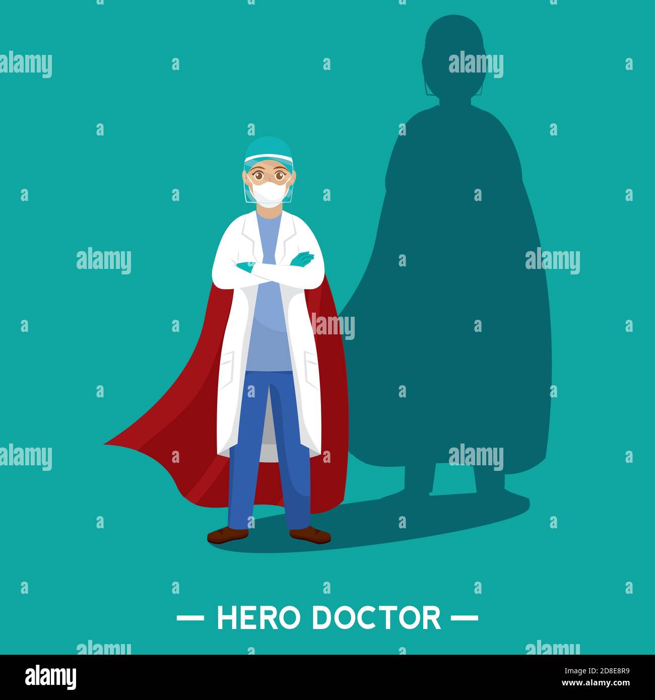 Medical doctor support heroe green with cape poster - Vector Stock ...