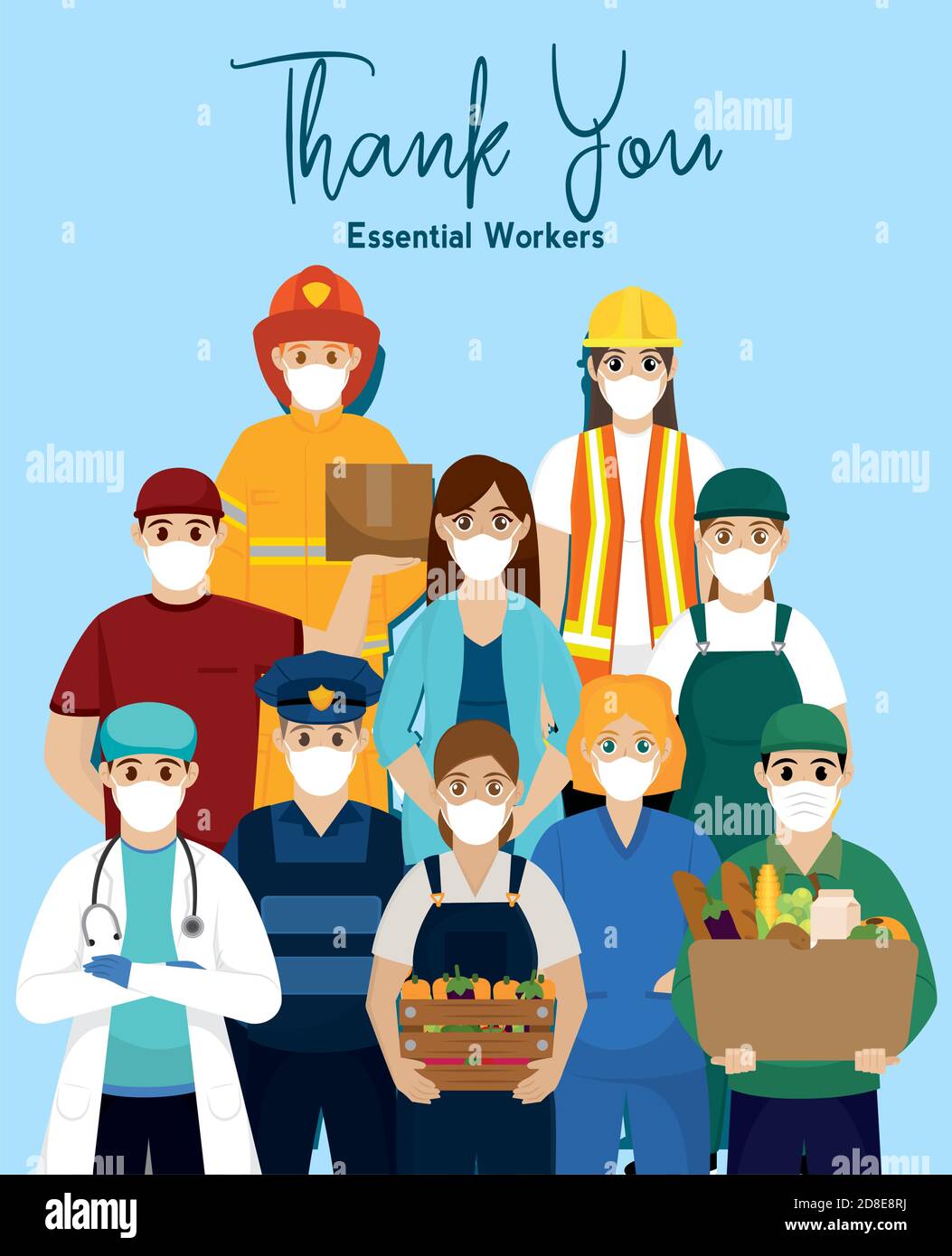 Team essential workers thank you poster blue- Vector Stock Vector Image ...