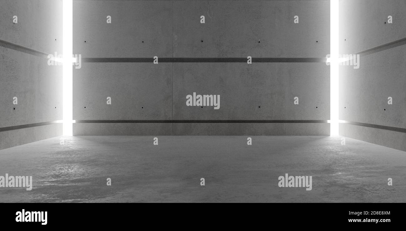 Abstract empty, modern concrete room with back wall lighting, walls ...