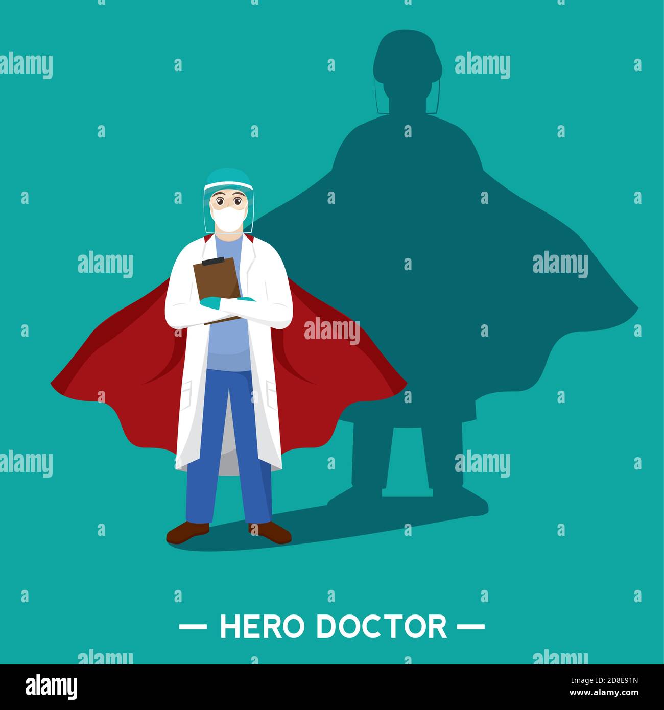 Medical doctor support heroe green with cape poster - Vector Stock ...