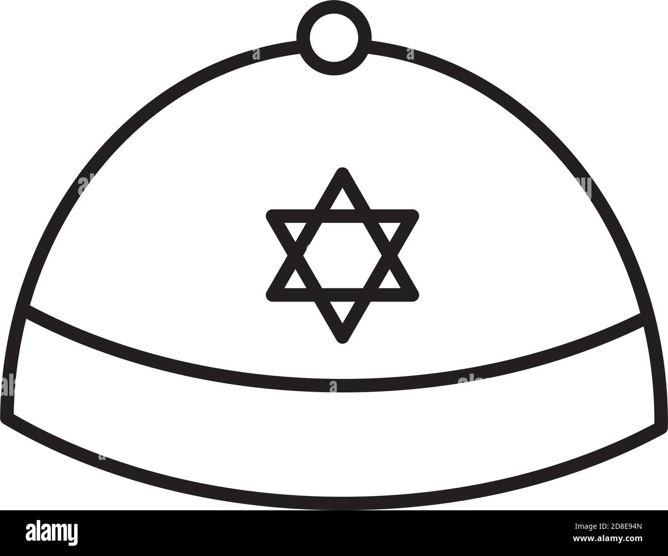 jewish kippah icon over white background, line style, vector ...