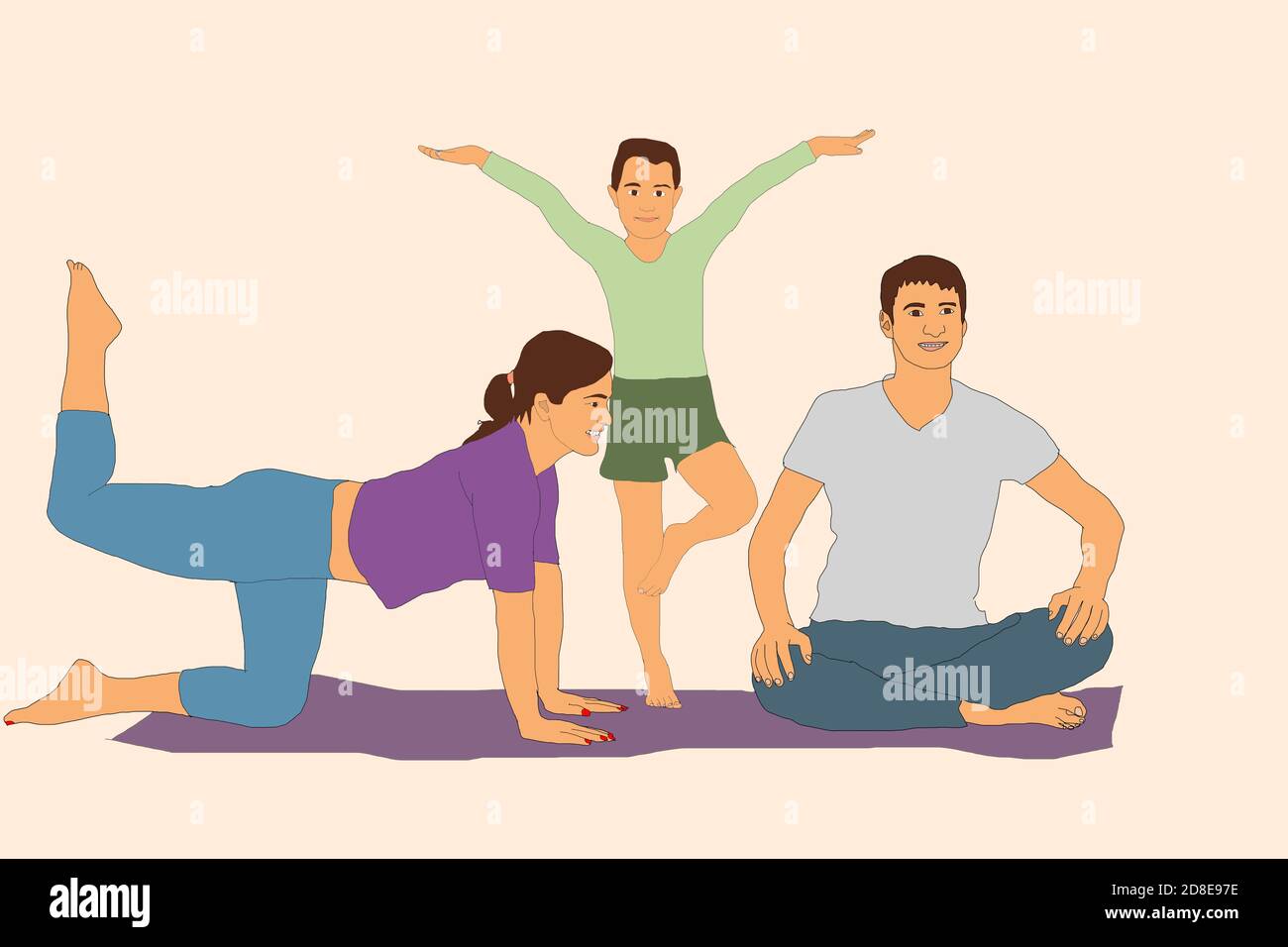 Sport. Happy family sports activities. Mother, father and child do the ...