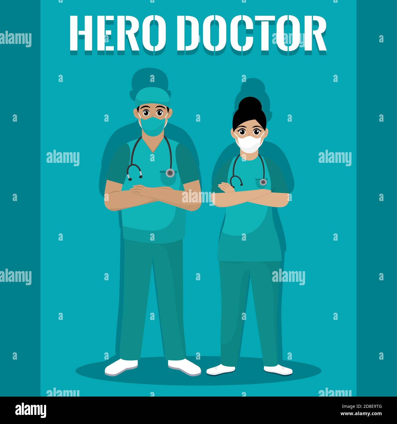 Surgeon couple Medical doctor heroe green with cape poster - Vector ...