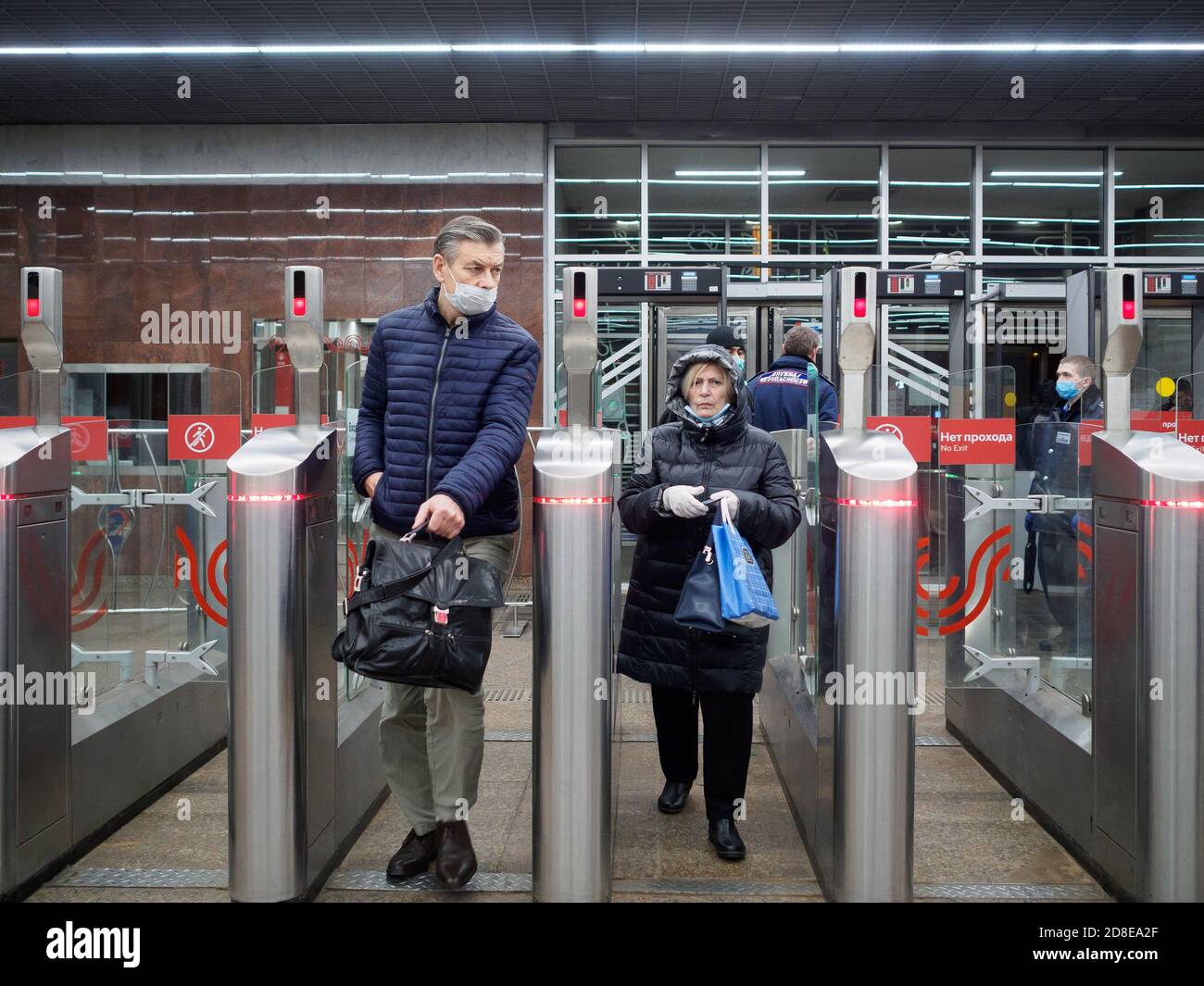 Moscow. Russia. October 29, 2020. Passengers pass through automatic ...
