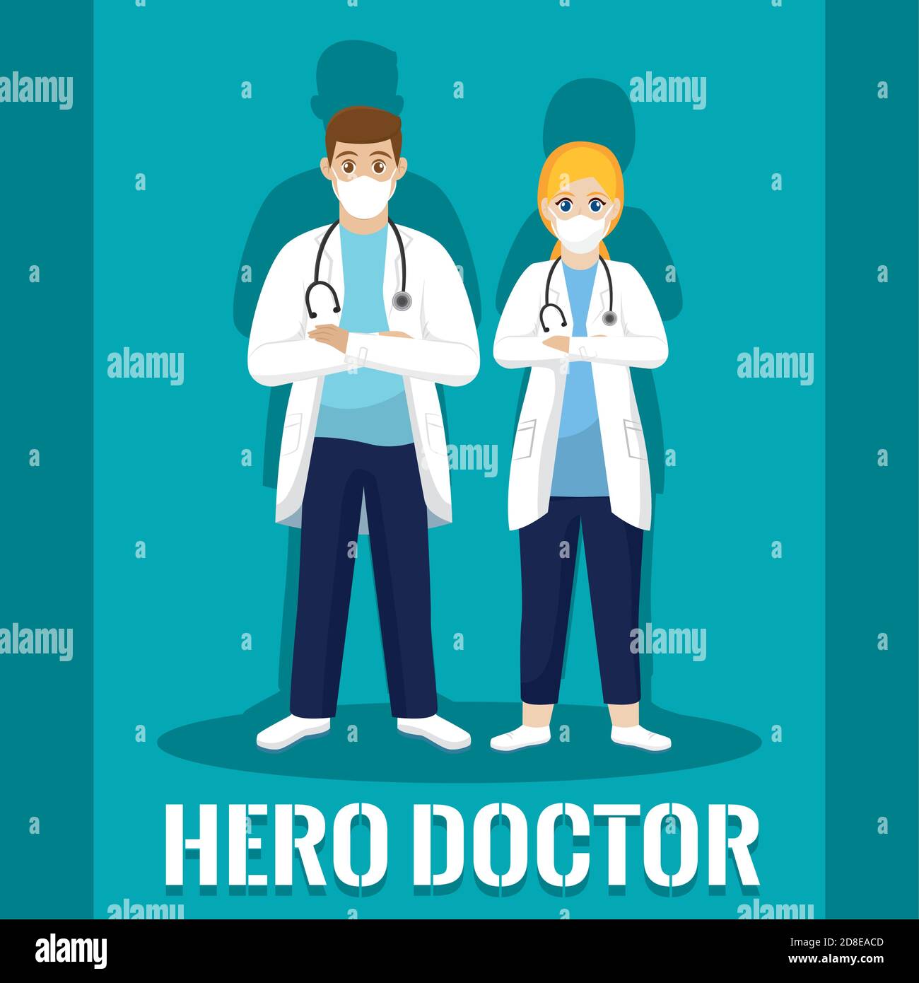 Medical couple doctor heroe green with cape poster - Vector Stock ...