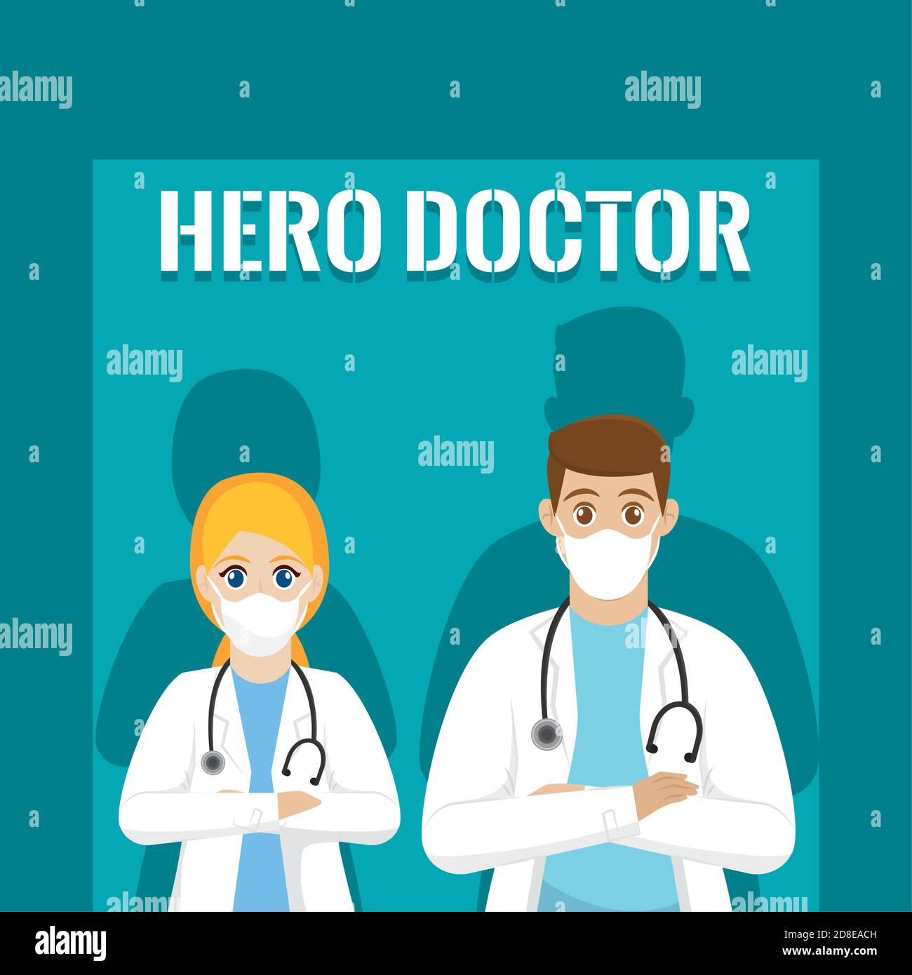 Medical couple doctor heroe head green with cape poster - Vector Stock ...