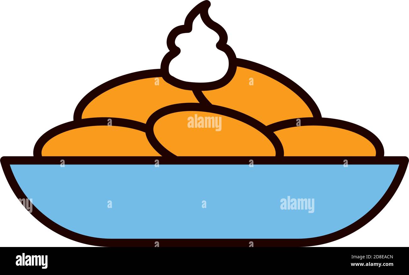 hanukkah latkes icon over white background, line and fill style, vector ...