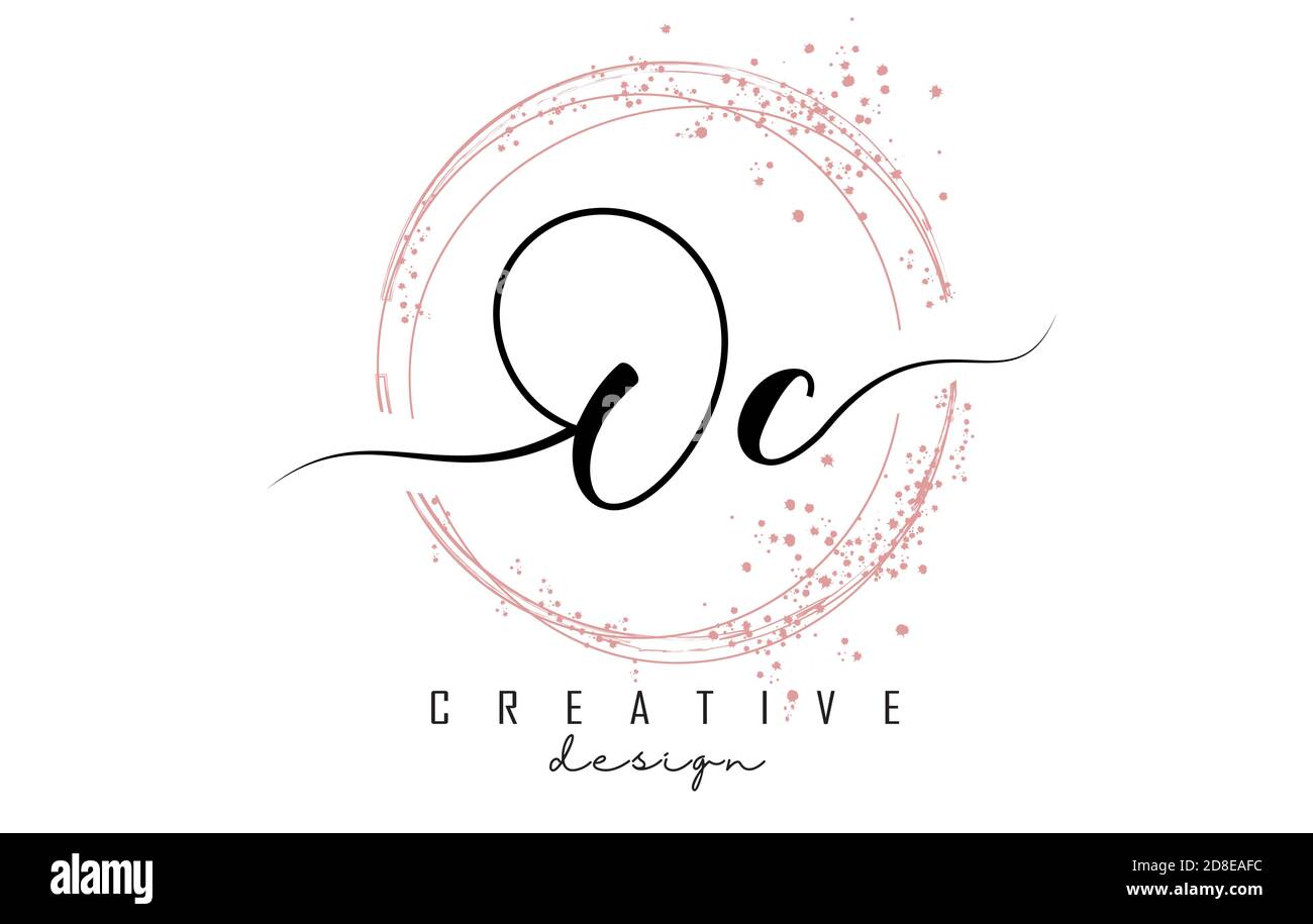 Handwritten OC o c letter logo with sparkling circles with pink glitter ...