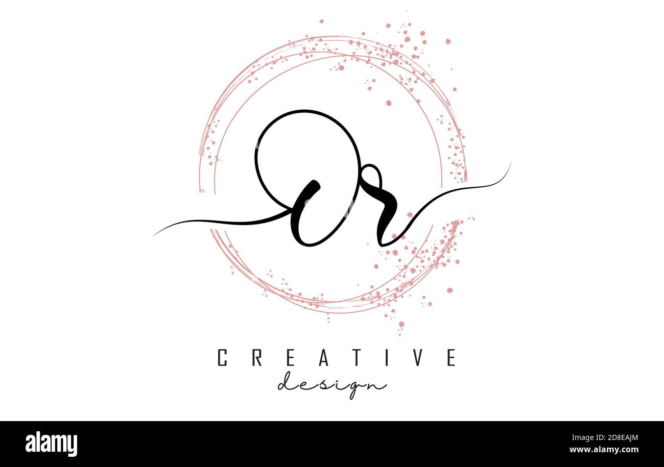 Handwritten Or O r letter logo with sparkling circles with pink glitter ...