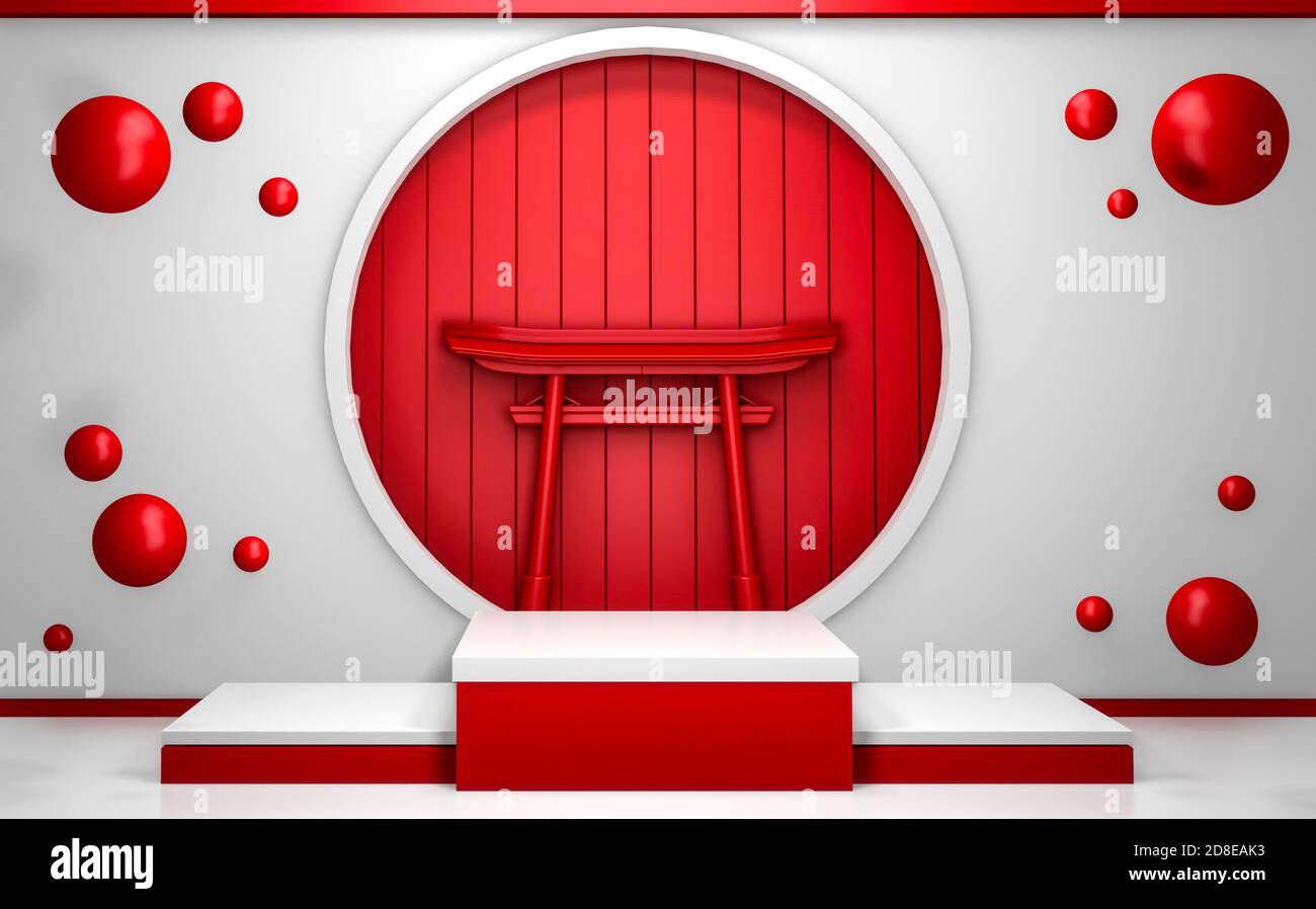 Red podium japanese show cosmetic product geometric japanese style .3D ...