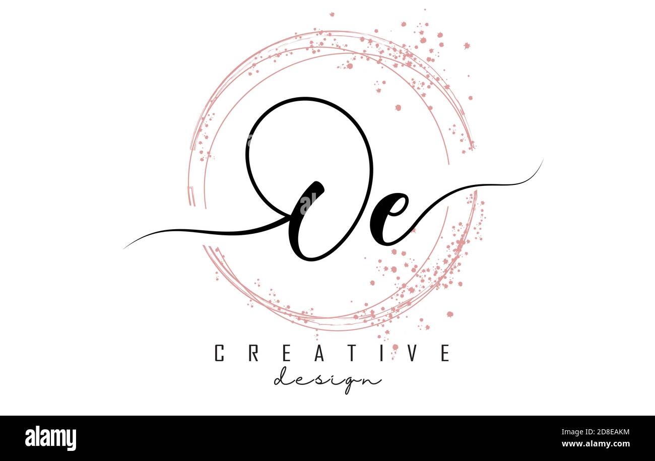 Handwritten OE O E letter logo with sparkling circles with pink glitter ...