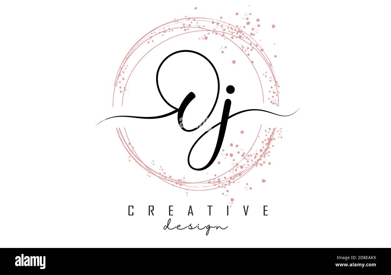 Handwritten Oj O j letter logo with sparkling circles with pink glitter ...