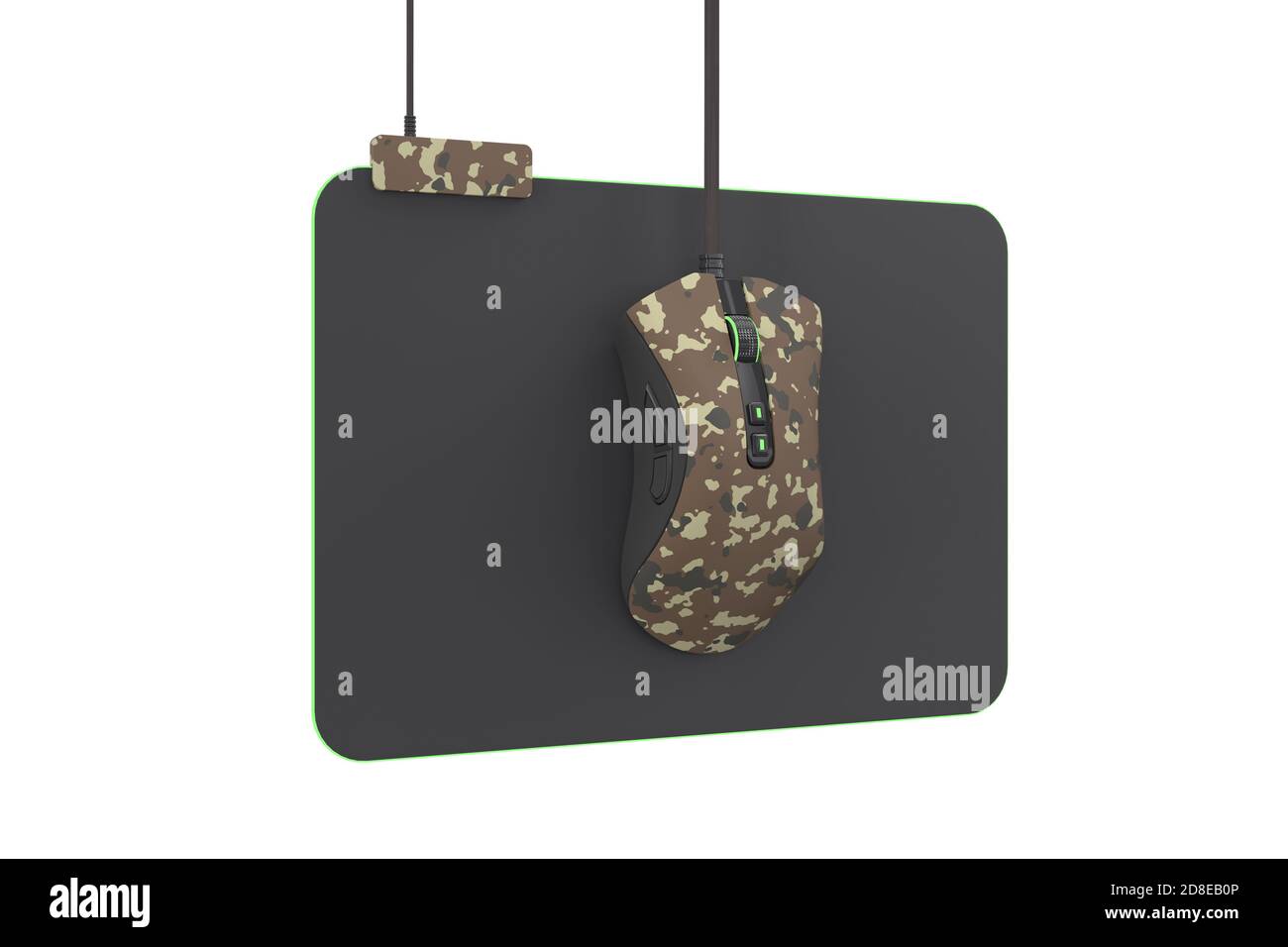 Modern camouflage gaming mouse on professional pad on white with ...