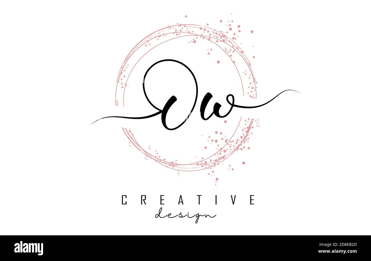 Handwritten Ow O w letter logo with sparkling circles with pink glitter ...