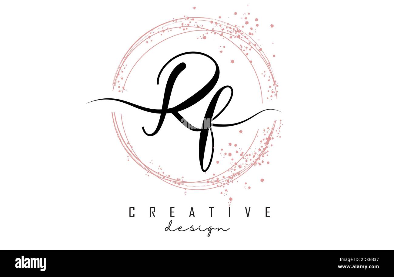 Handwritten RF R F letter logo with sparkling circles with pink glitter ...
