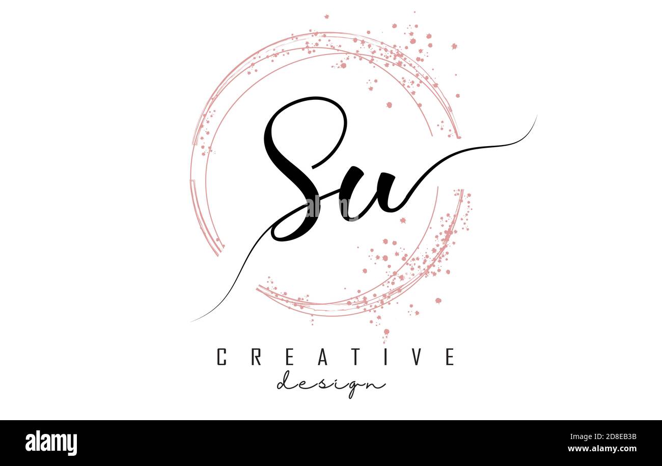 Handwritten SU S U letter logo with sparkling circles with pink glitter ...