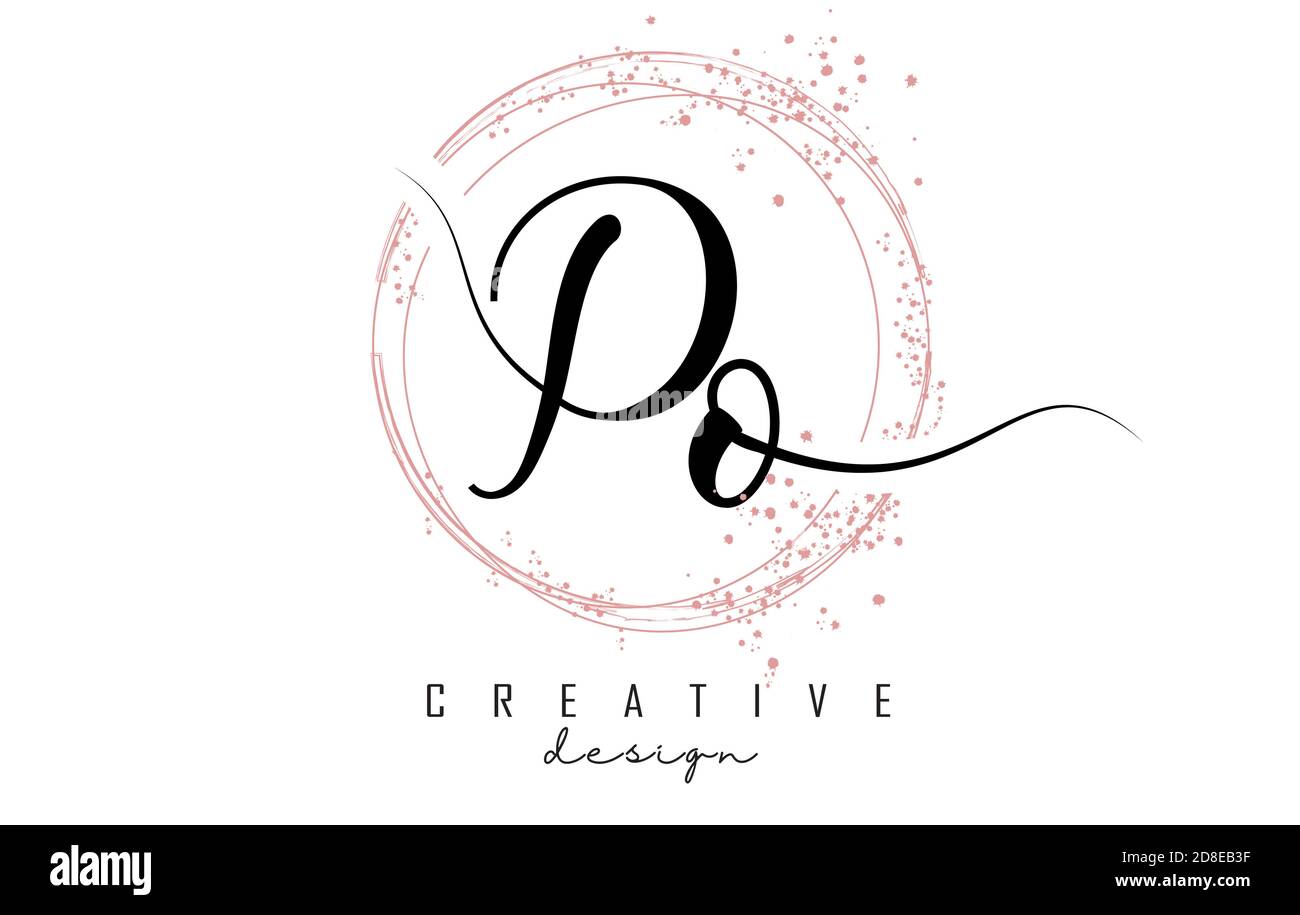 Handwritten Po P o letter logo with sparkling circles with pink glitter ...
