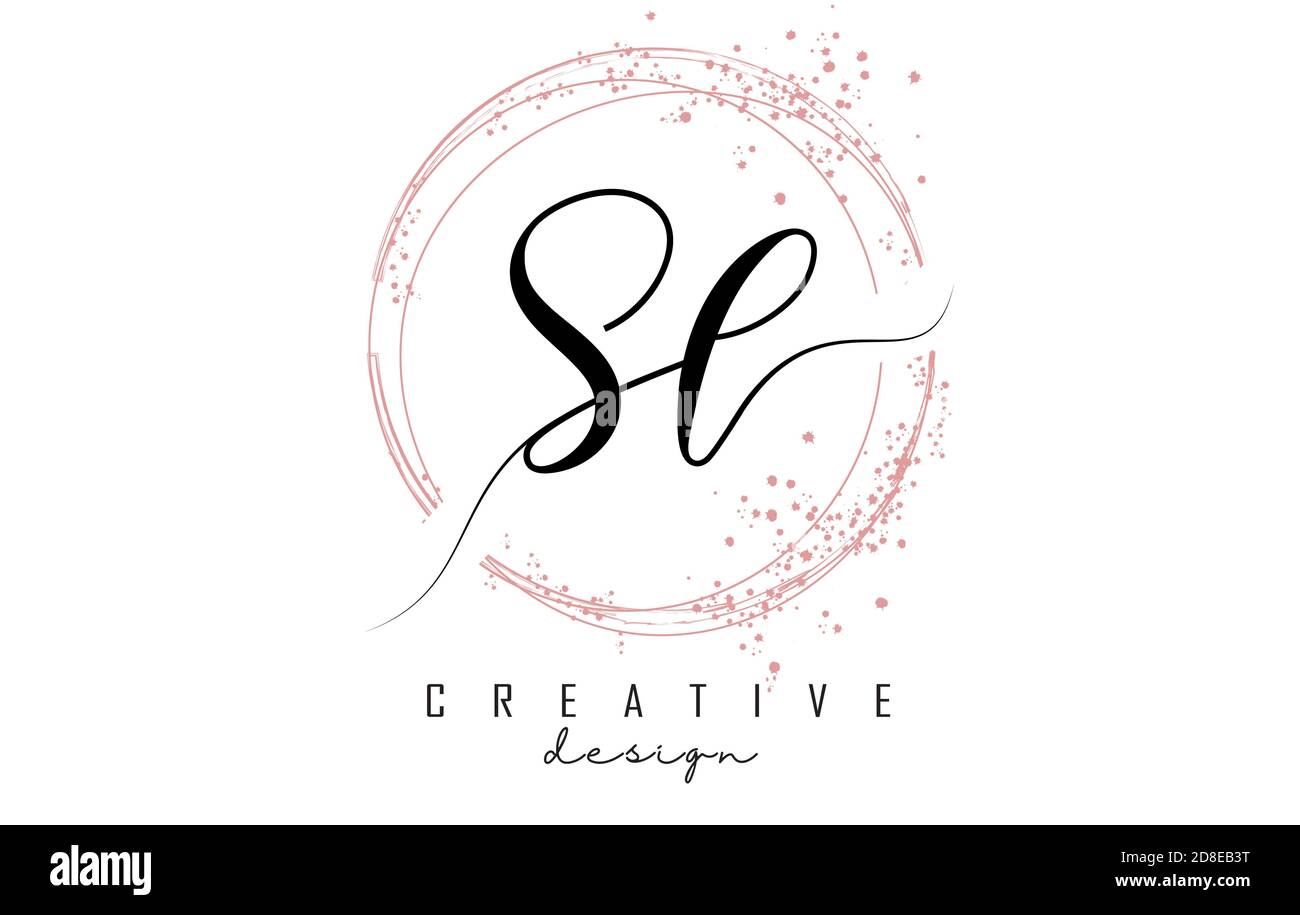 Handwritten SL S L letter logo with sparkling circles with pink glitter ...
