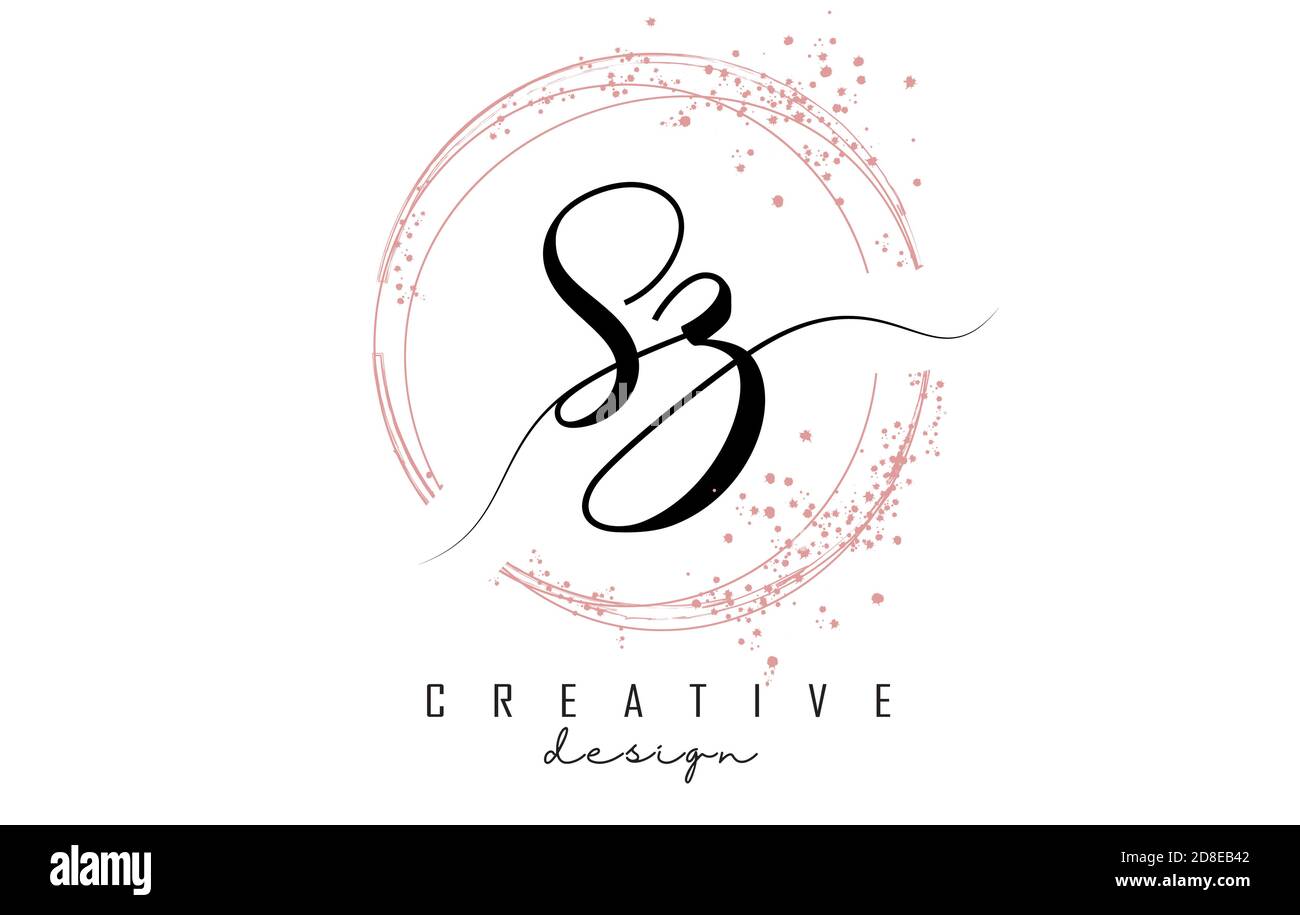 Handwritten SZ S Z letter logo with sparkling circles with pink glitter ...