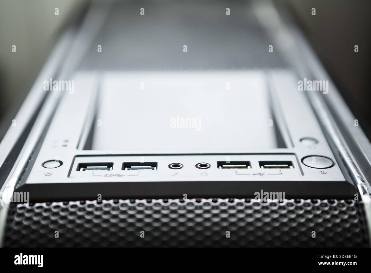 PC tower case with usb connection sockets, power and reset buttons ...