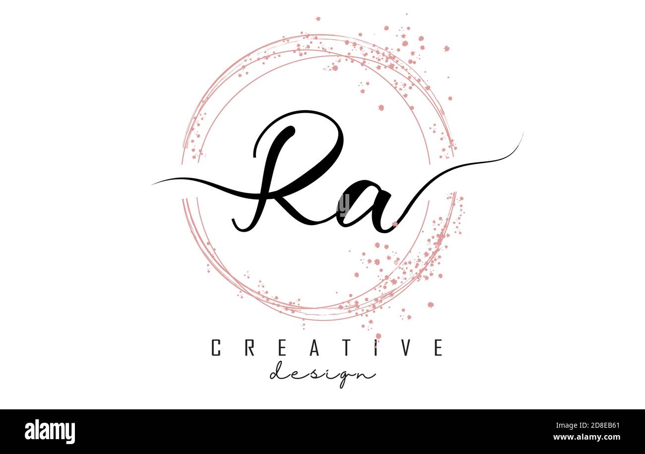 Handwritten RA R A letter logo with sparkling circles with pink glitter ...