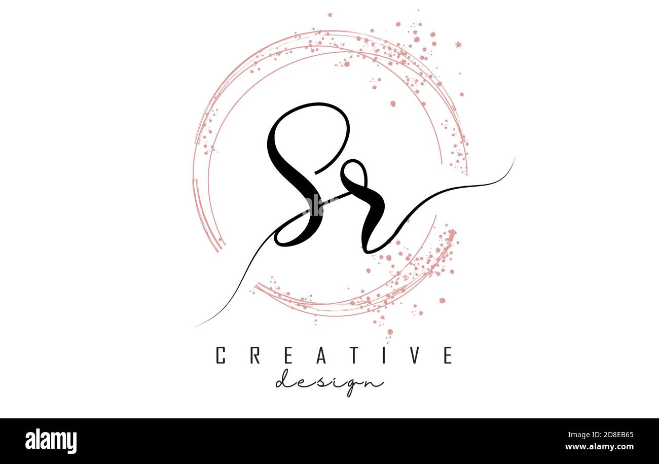 Handwritten SR S R letter logo with sparkling circles with pink glitter ...