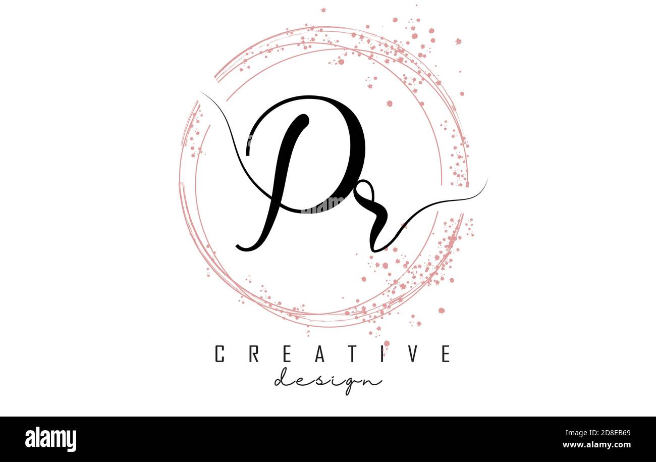 Handwritten Pr P r letter logo with sparkling circles with pink glitter ...