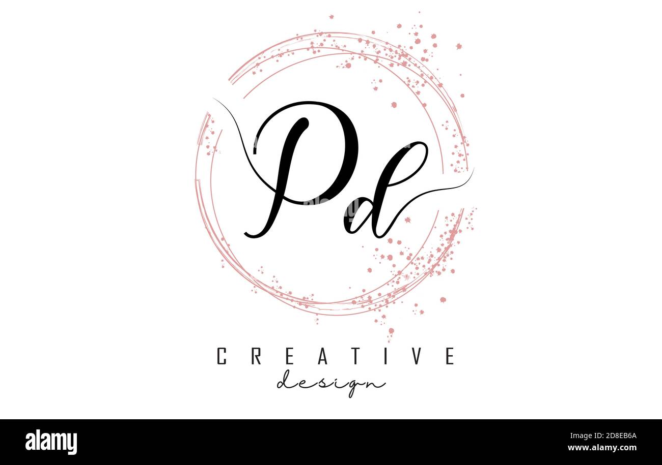 Handwritten PD P D letter logo with sparkling circles with pink glitter ...