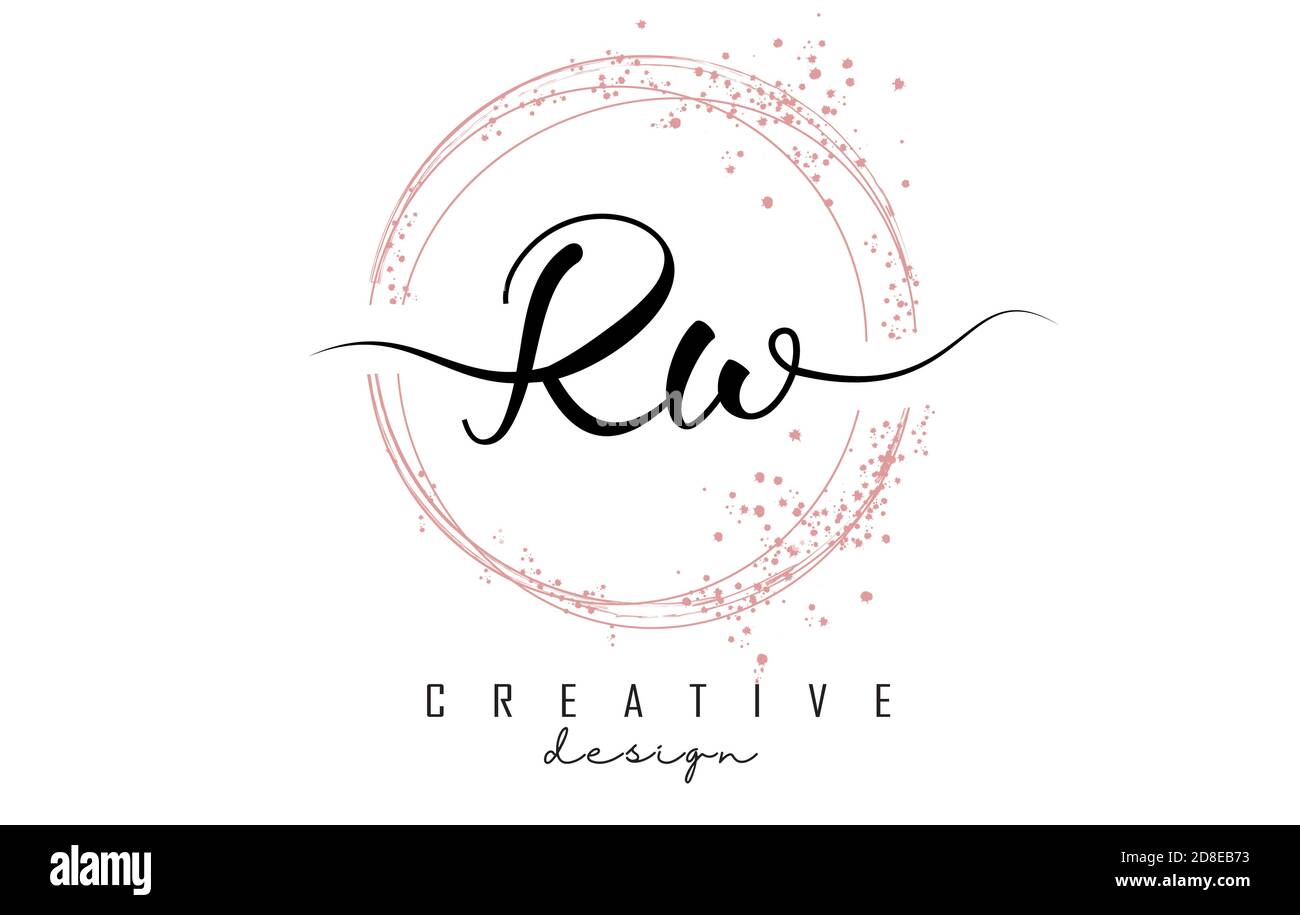 Handwritten RW R W letter logo with sparkling circles with pink glitter ...