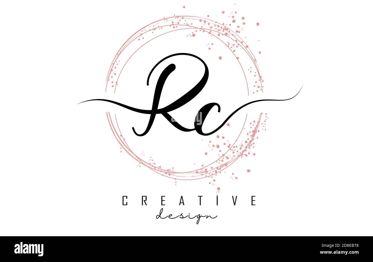 Handwritten Rc R c letter logo with sparkling circles with pink glitter ...