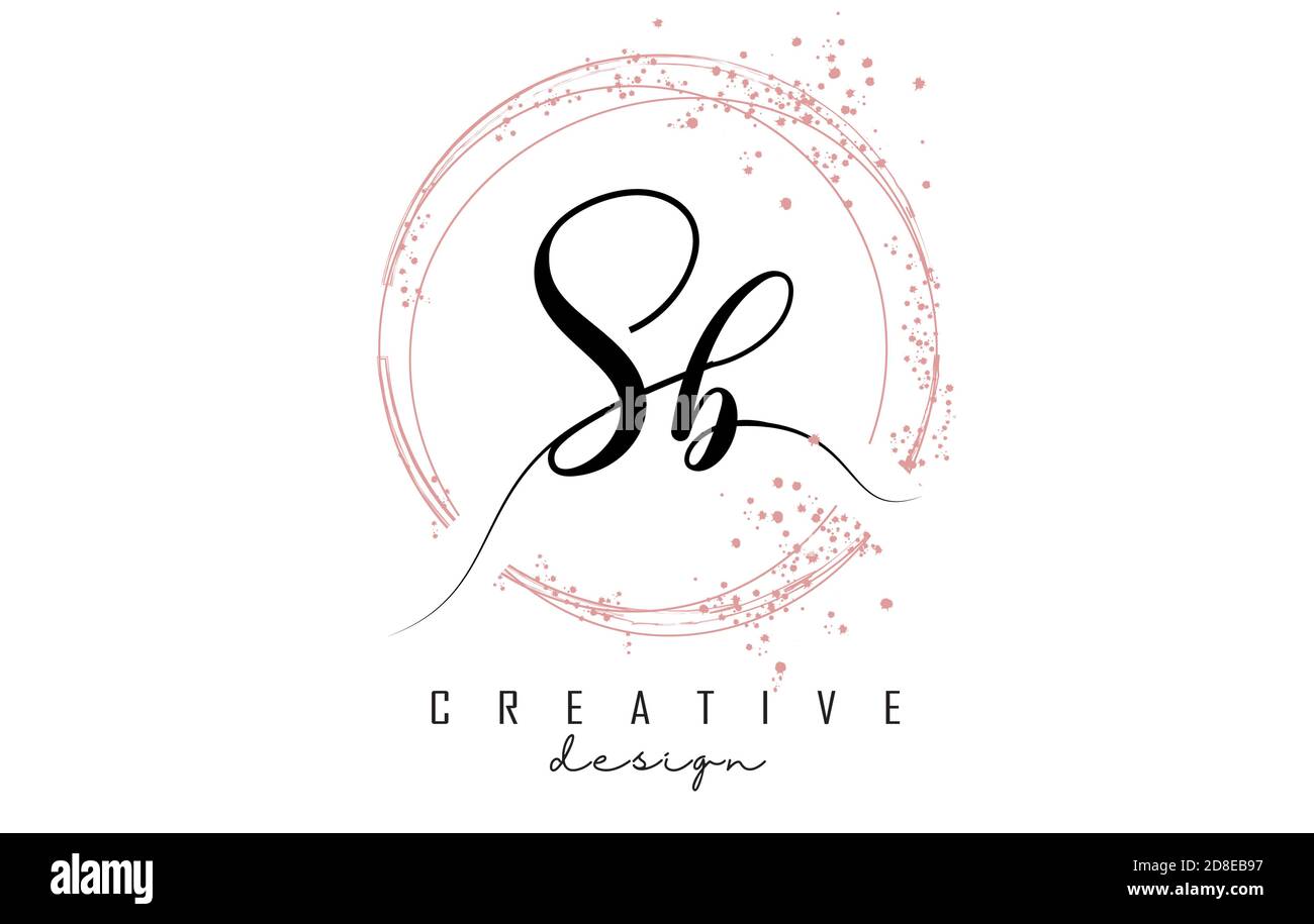 Handwritten SB S B letter logo with sparkling circles with pink glitter ...