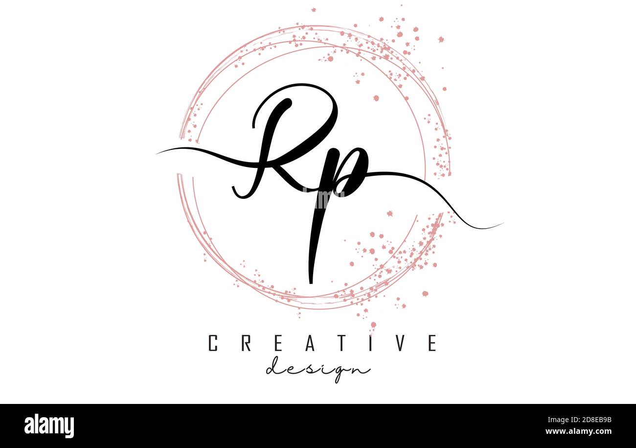Handwritten Rp R p letter logo with sparkling circles with pink glitter ...