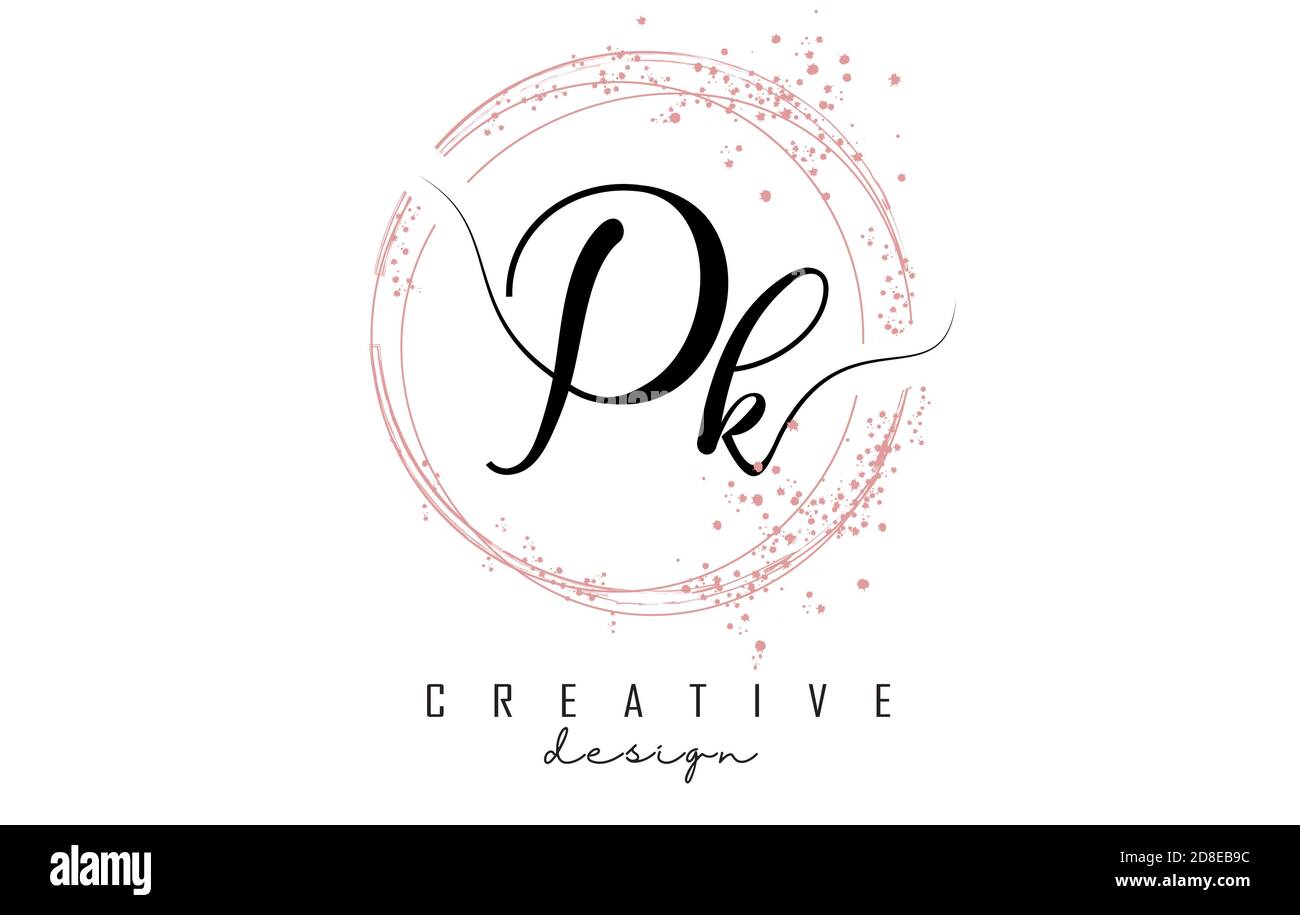 Handwritten Pk P k letter logo with sparkling circles with pink glitter ...