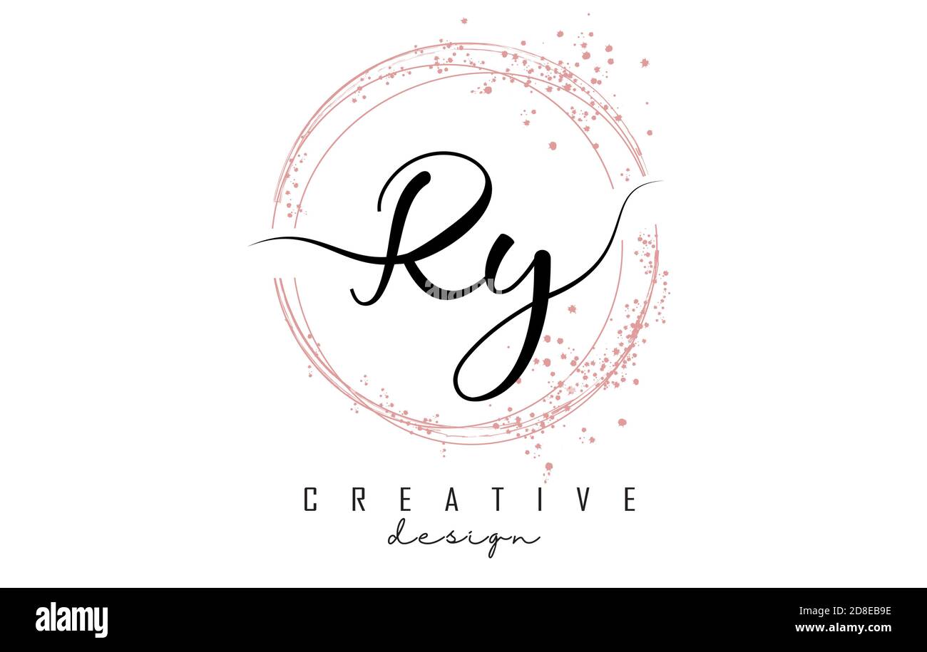 Handwritten RY R Y letter logo with sparkling circles with pink glitter ...