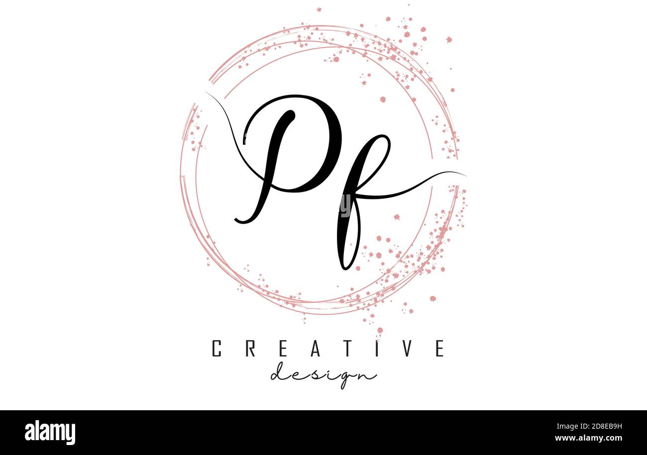 Handwritten Pf P F letter logo with sparkling circles with pink glitter ...
