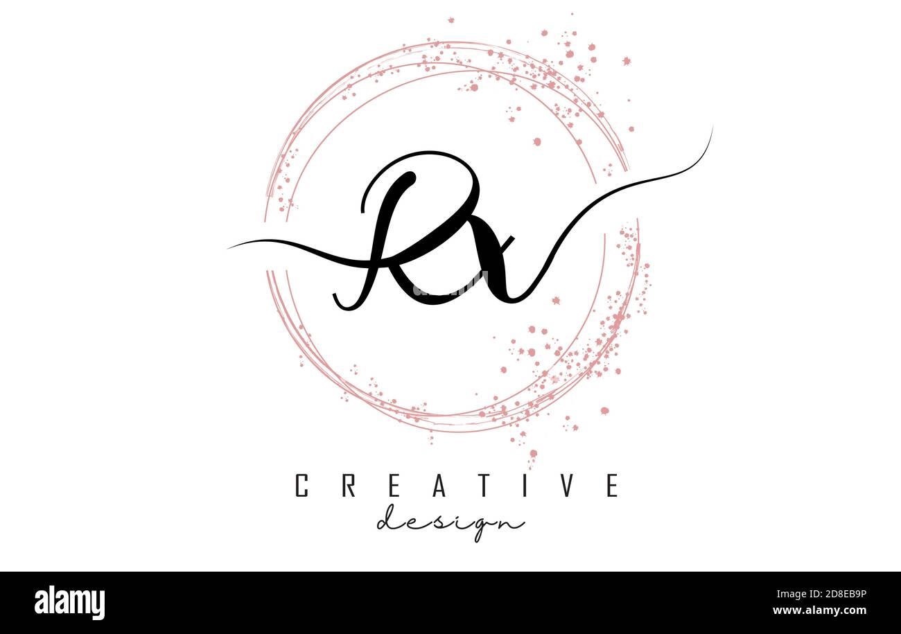 Handwritten RX R X letter logo with sparkling circles with pink glitter ...